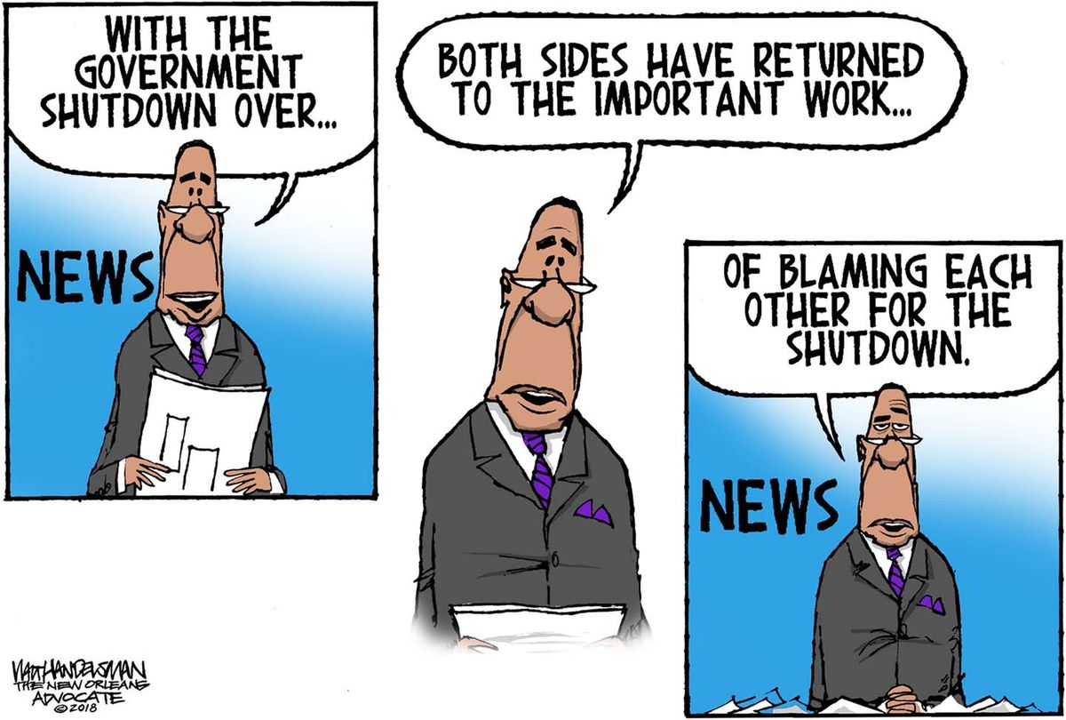 Political cartoon U.S. government shutdown blame Congress partisanship ...