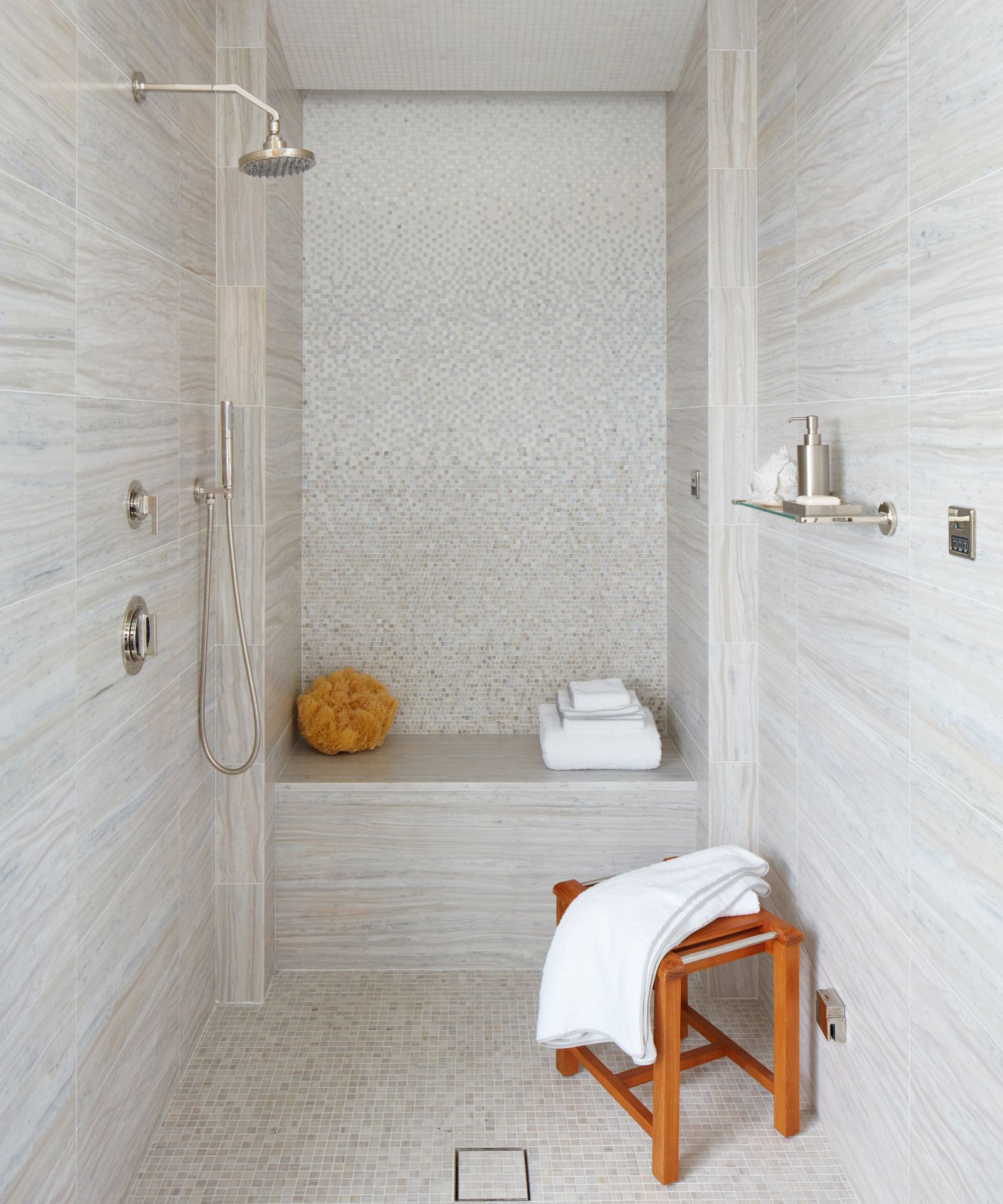 Teak benches have replaced shower cubbies as a bathroom must-have ...