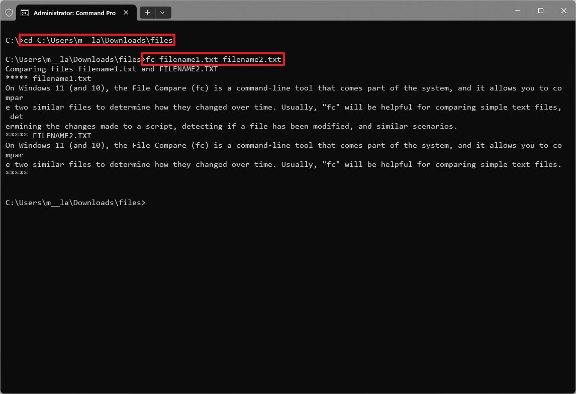 How to compare two files with Command Prompt on Windows 11 and 10 ...