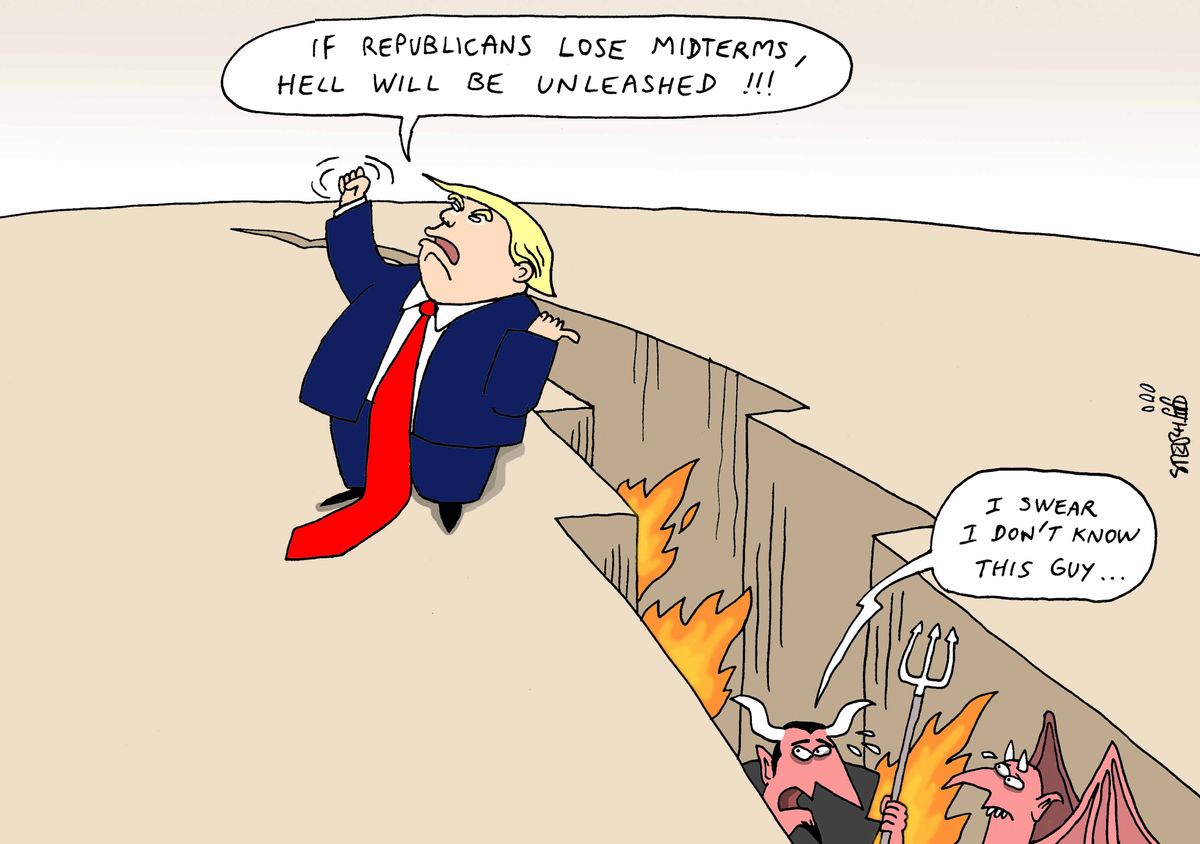 Political cartoon U.S. midterm elections Republican loss Trump hell ...