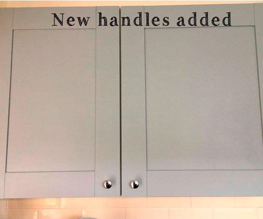 Before and after: grey kitchen with DIY Fablon worktops and stencilled ...