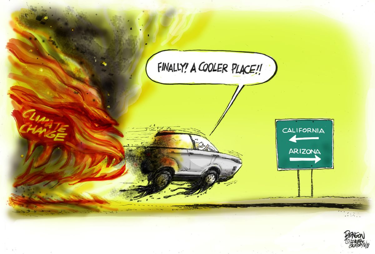 Political cartoon U.S. heat wave wildfires global warming climate ...