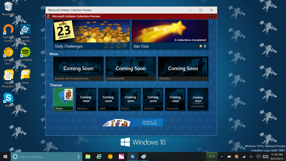 Here is the new Solitaire Collection found in Windows 10 10061 preview ...
