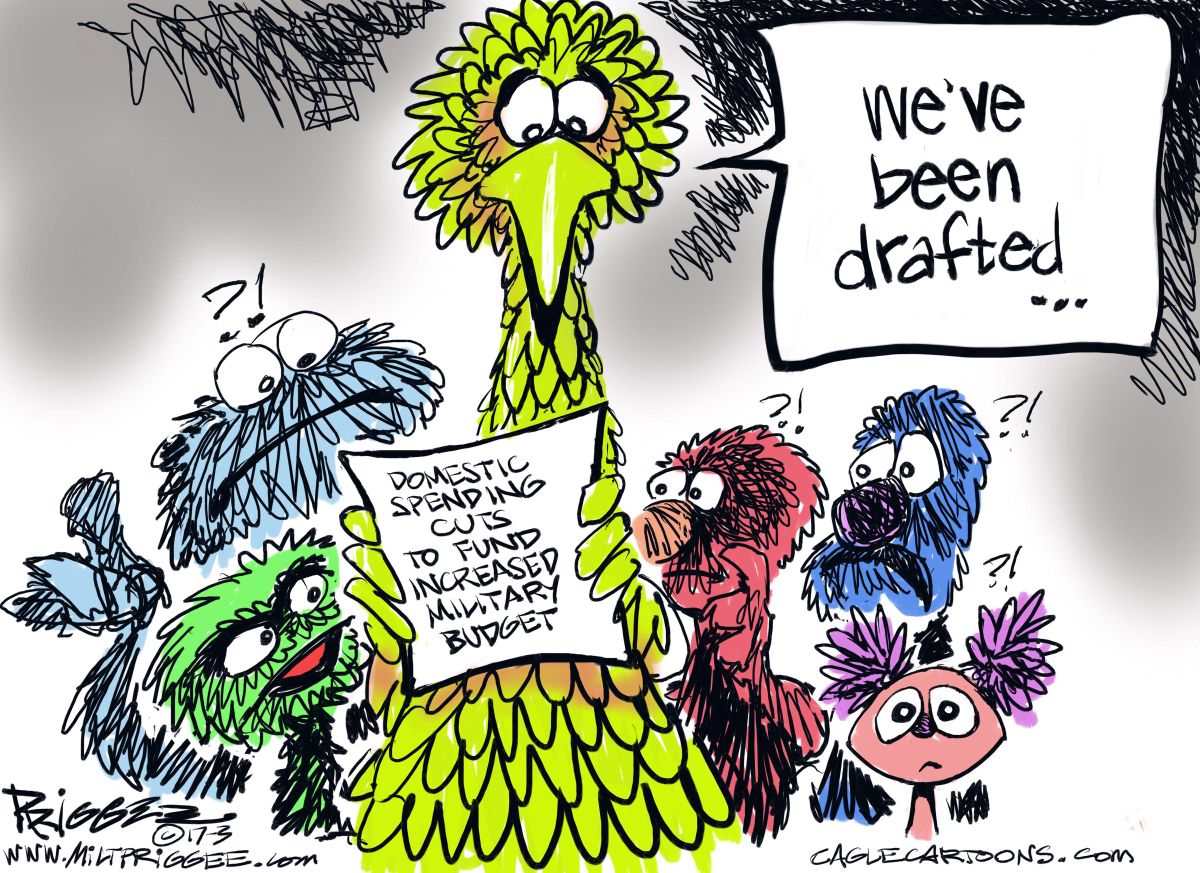 Political Cartoon U.S. Sesame Street Trump budget cuts Military ...