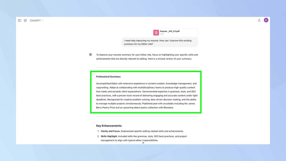 How to use ChatGPT to write a resume | Tom's Guide