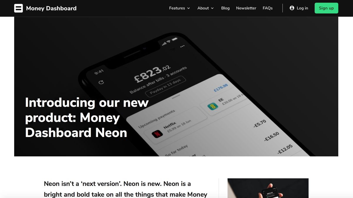 Money Dashboard Neon | TechRadar