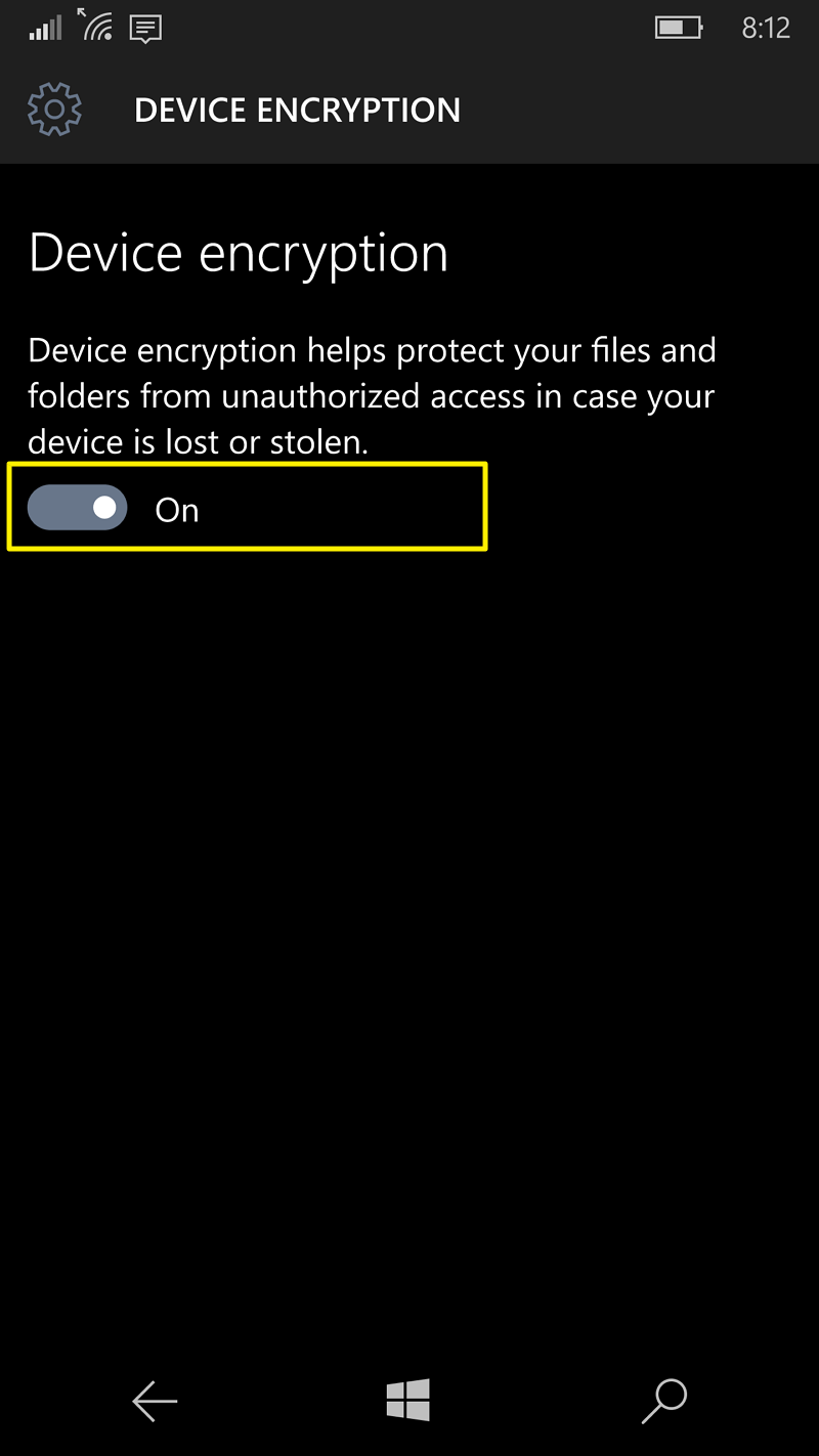 How to enable device encryption on a phone with Windows 10 Mobile ...
