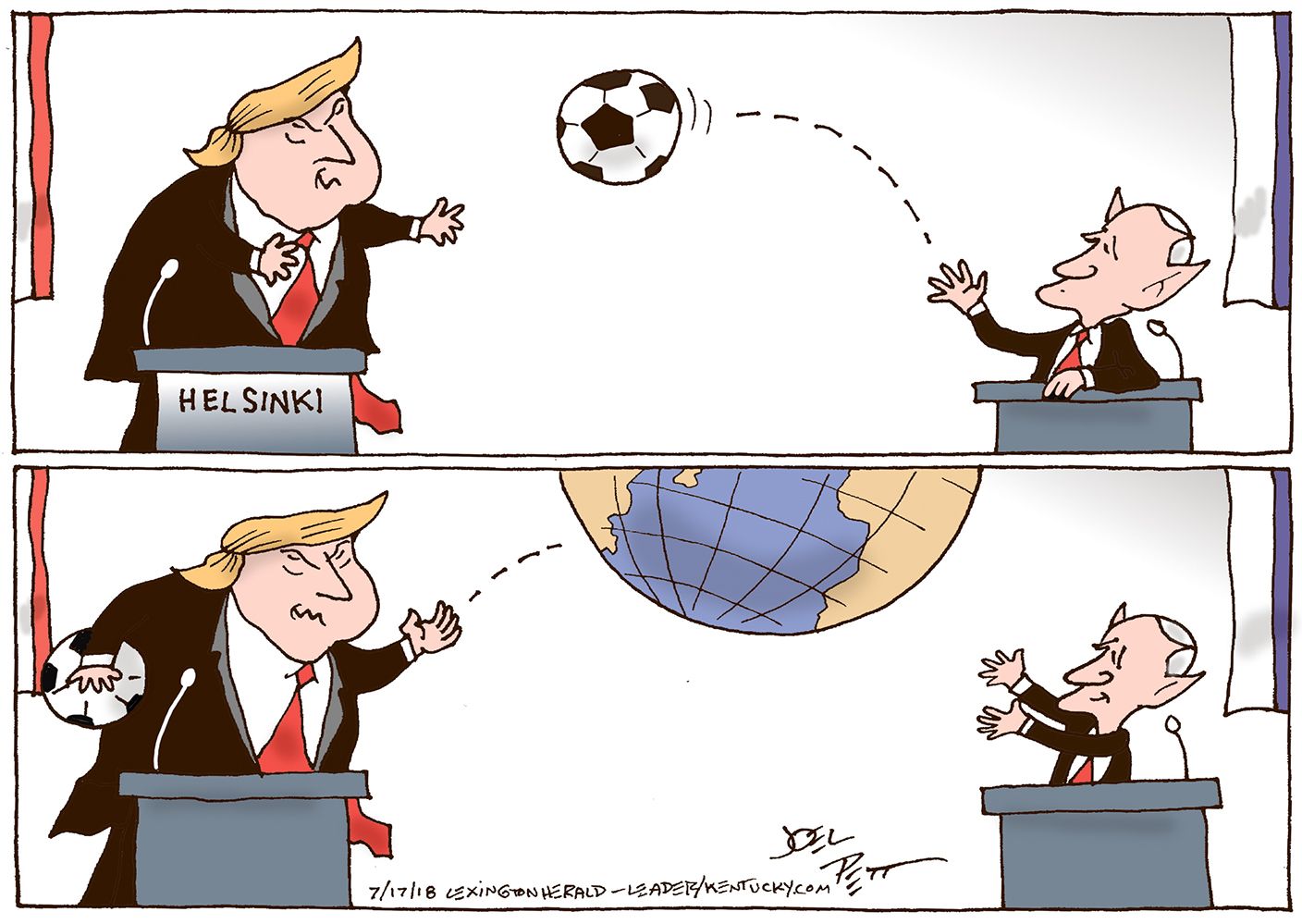 Political cartoon U.S. Trump Putin Helsinki summit World Cup soccer ...