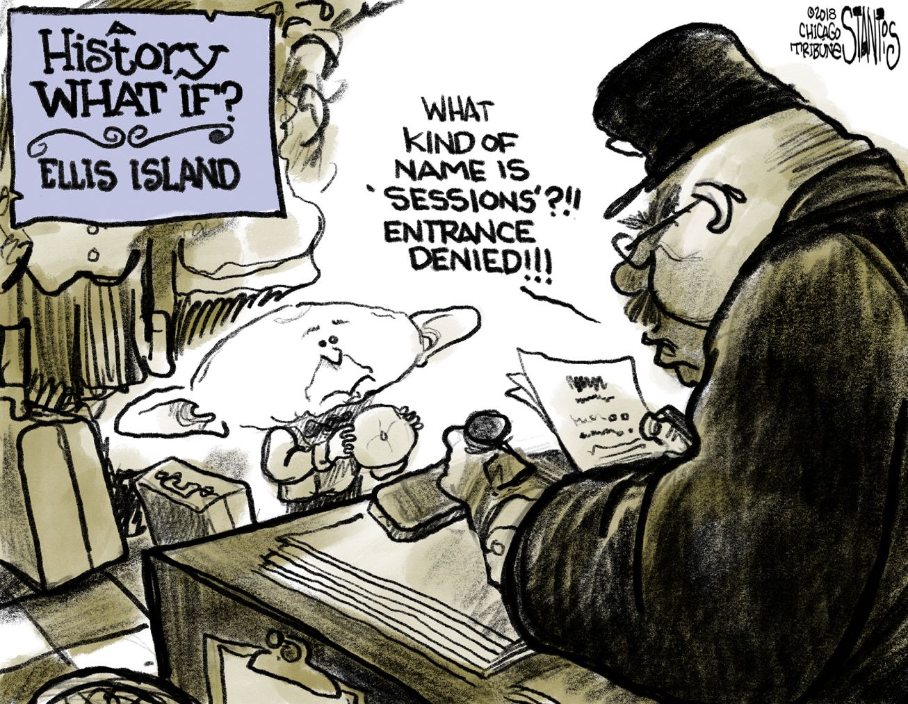 Political Cartoon U.S. Jeff Sessions Ellis Island immigration | The Week