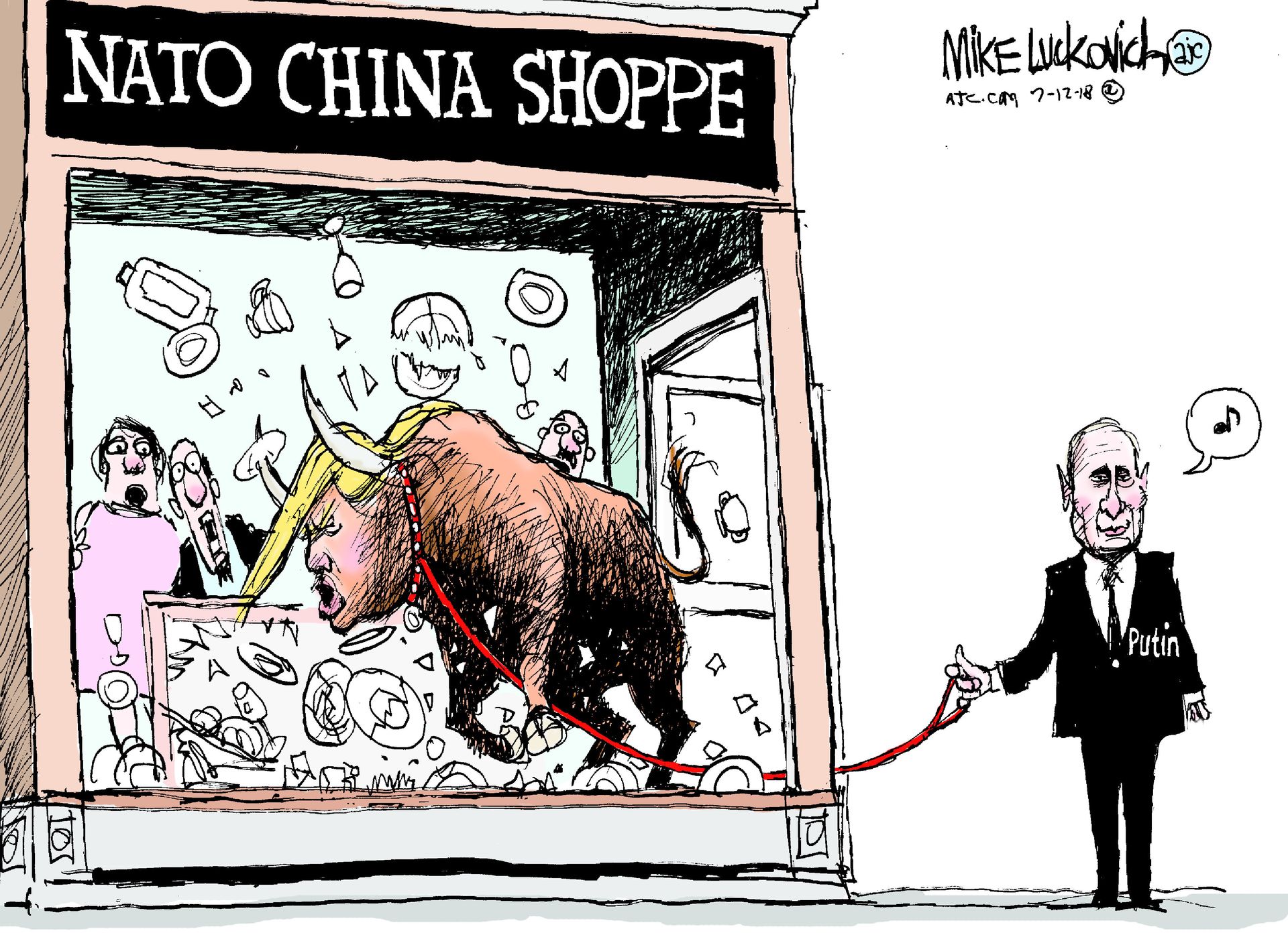 Political Cartoon U.S. Trump NATO summit Putin bull in china shop | The ...