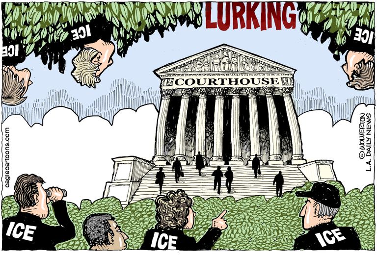 Political Cartoon U.S. ICE raids outside courthouses immigrant ...