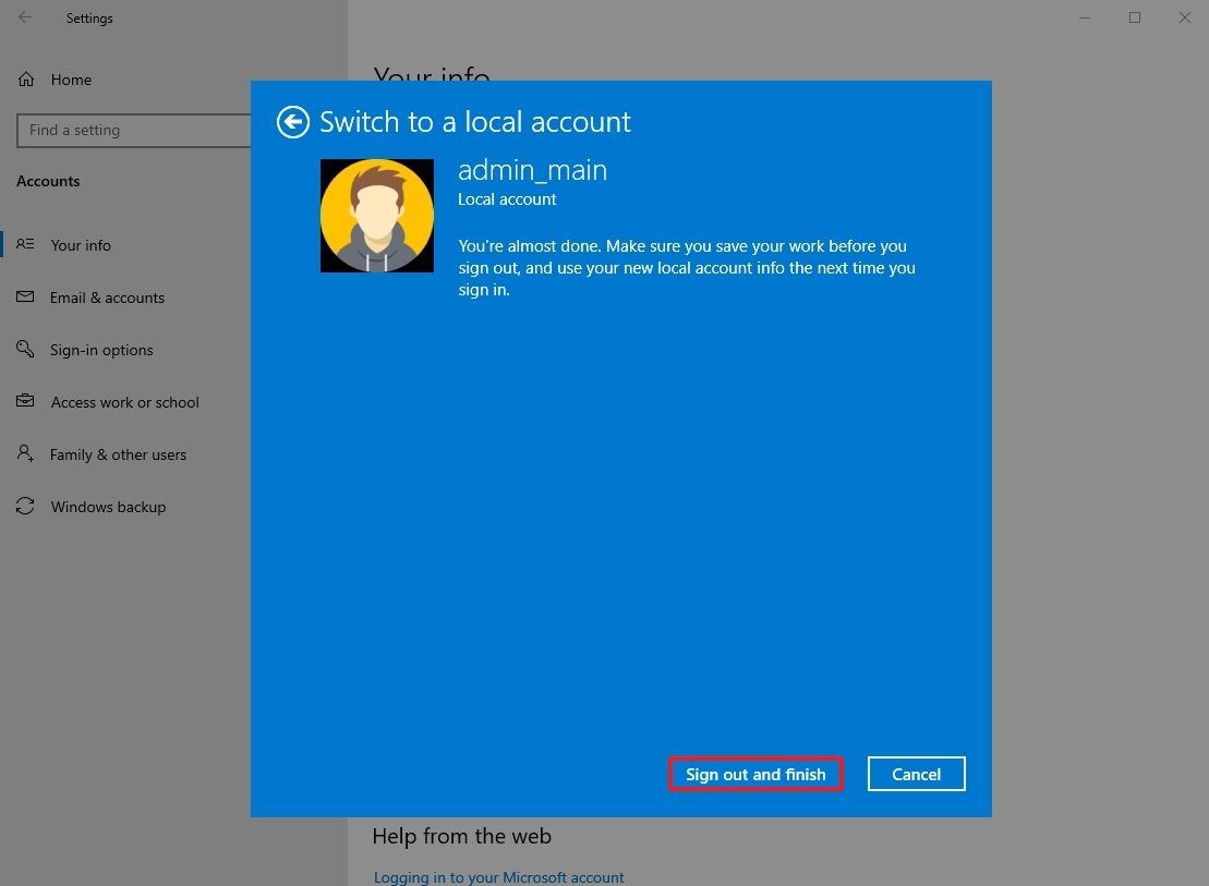 How to switch to a local account from a Microsoft account on Windows 10 ...