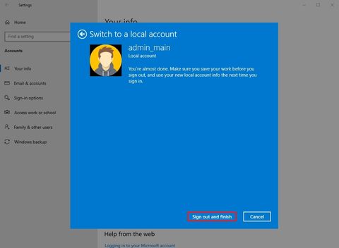 How to switch to a local account from a Microsoft account on Windows 10 ...