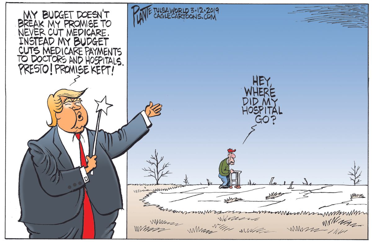 Political Cartoon U.S. Trump Medicare Promise 2020 Budget | The Week