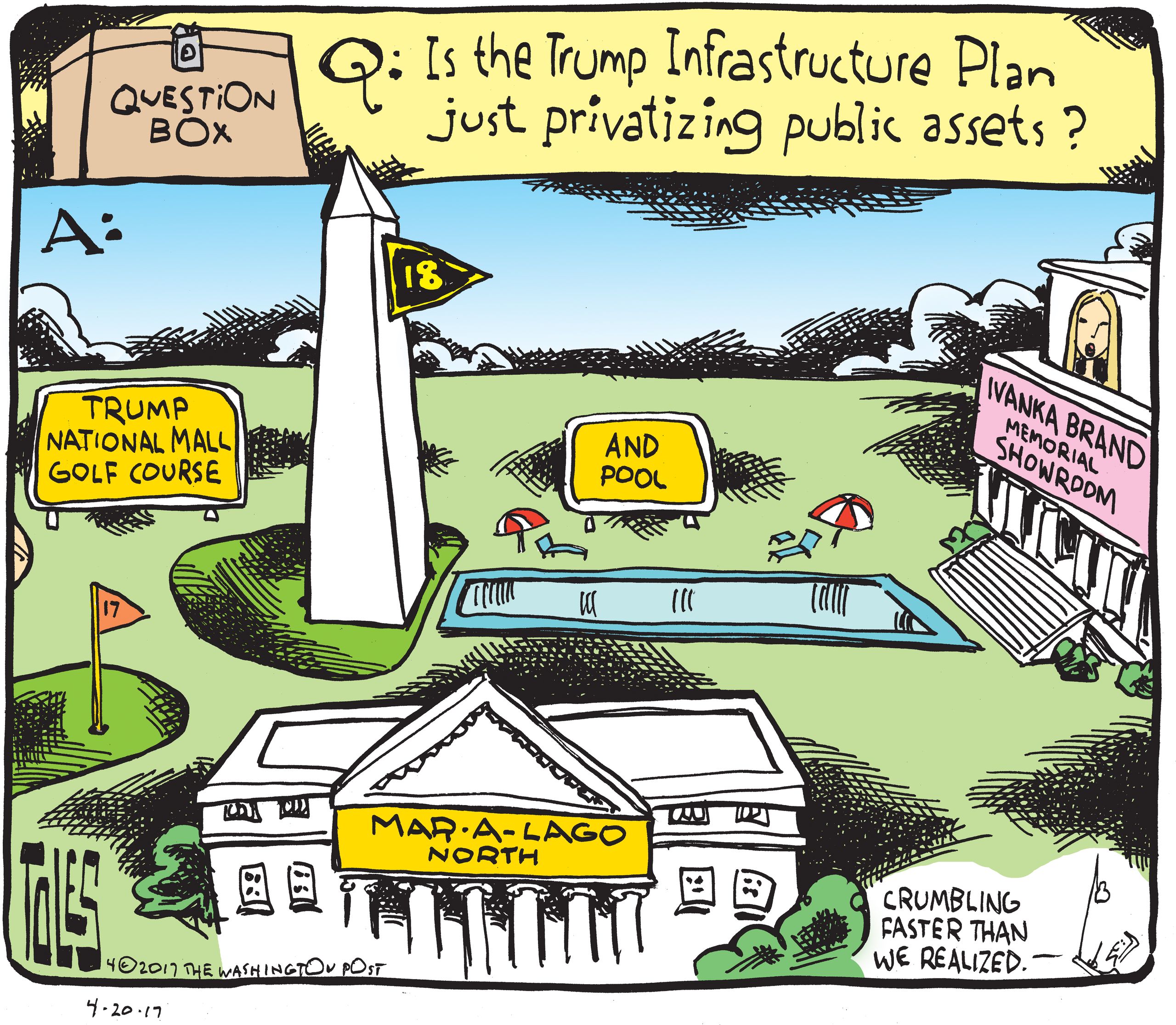 Political Cartoon U.S. Trump infrastructure spending mar-a-lago golf ...