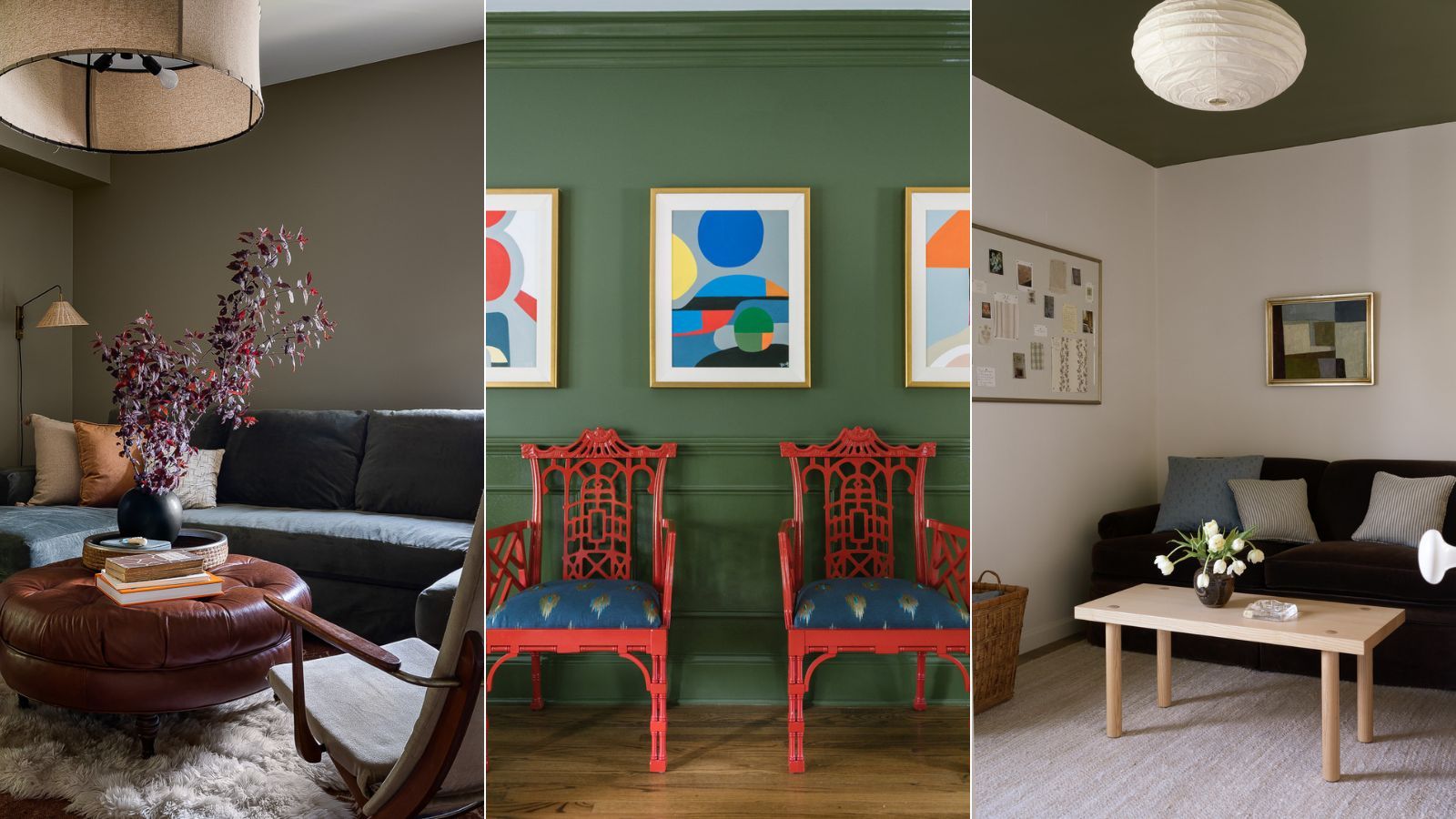 What colors go with olive green in interior design?
