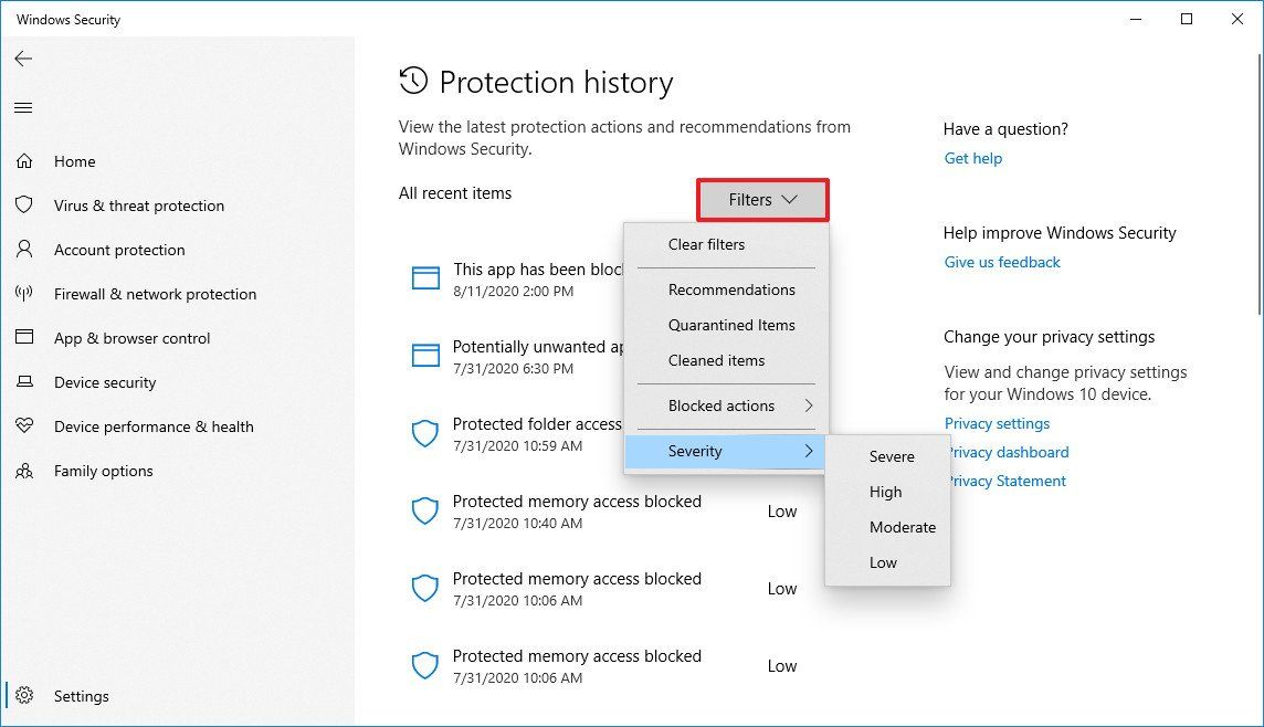 How to view malware history in Microsoft Defender Antivirus on Windows ...