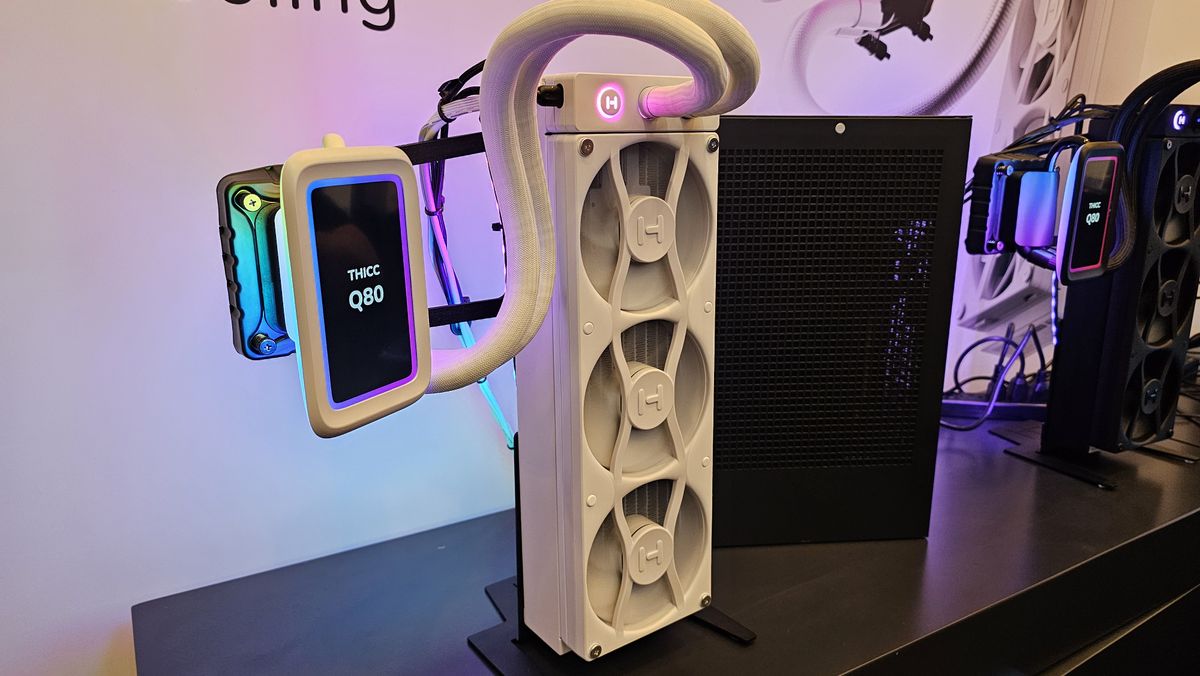 Hyte shows off new PC cooling toys, including new Thicc Q80 AIO — contact frames and magnetic ...