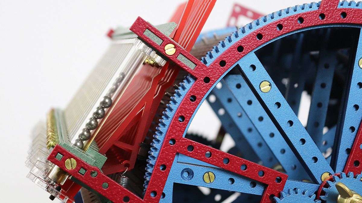 This miniature tribute to the Marble Machine X is a mechanical, Meccano ...