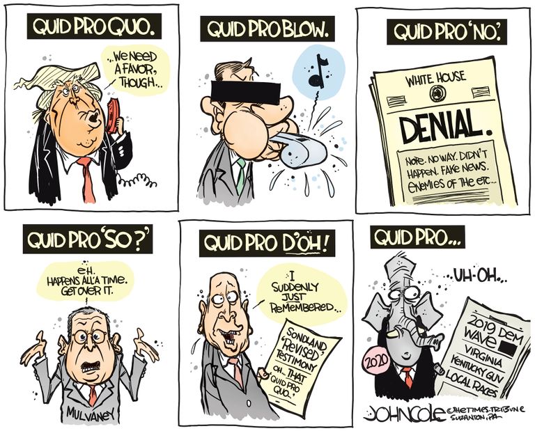 Political Cartoon U.S. Trump Quid Pro Quo Changing Story Confusion ...