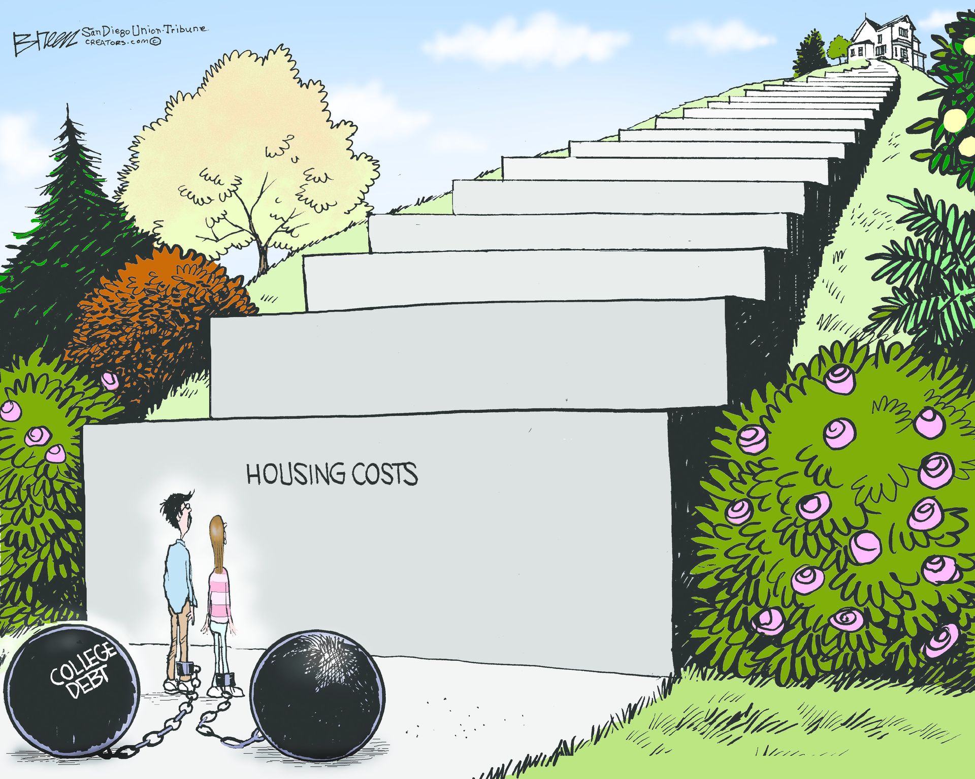 Political cartoon U.S. students chained to college debt housing costs ...