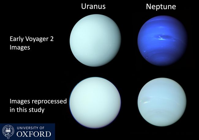 Uranus and Neptune are actually similar blues, 'true' color images ...