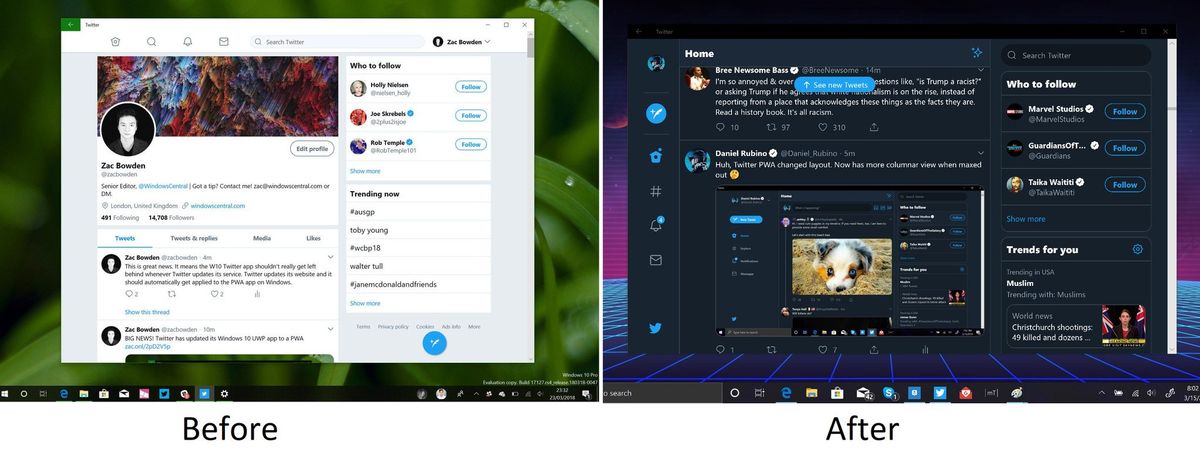 Twitter PWA gets a new column layout with less dead space for Windows ...