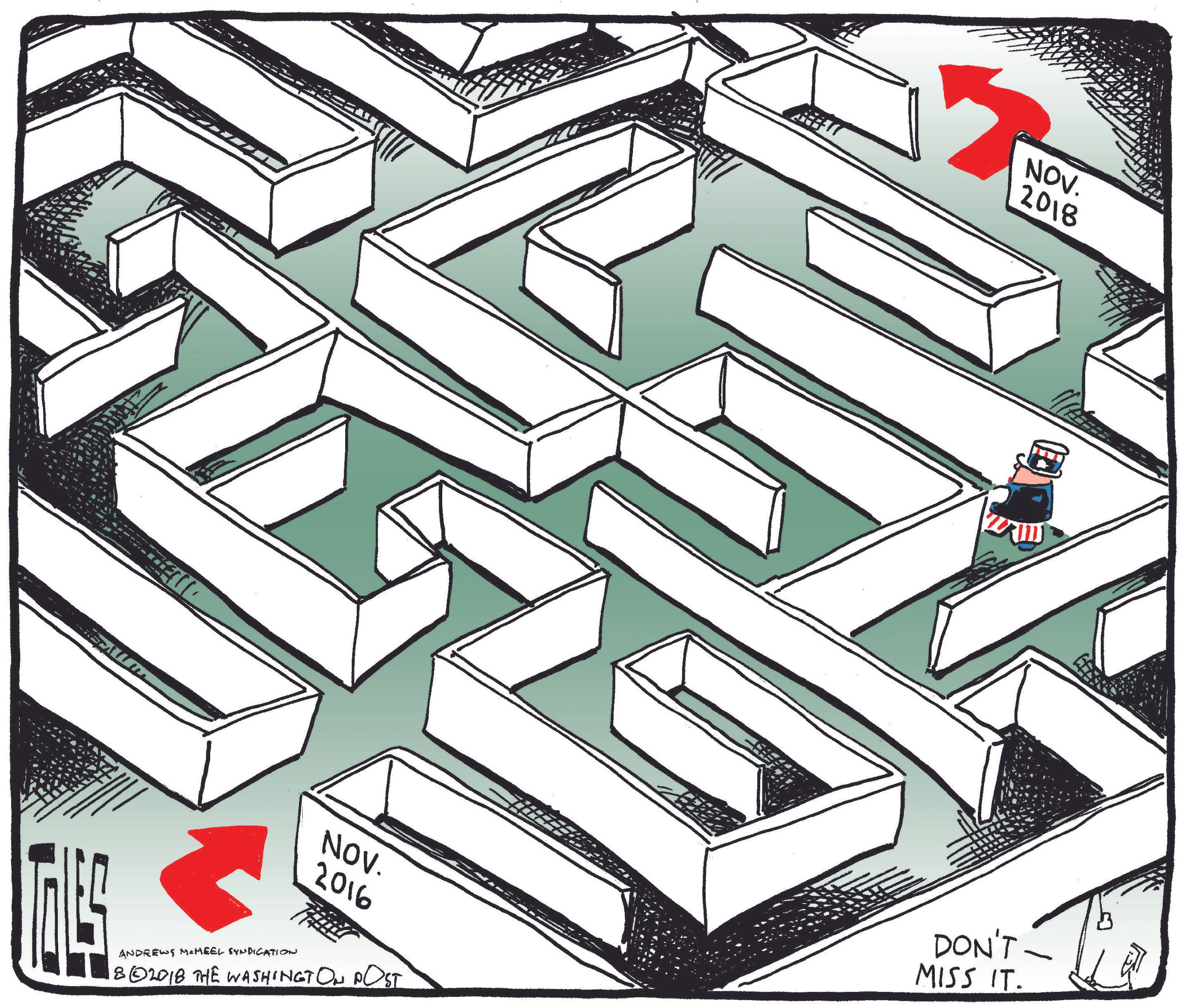 Political cartoon U.S. Uncle Sam midterms 2018 election maze | The Week