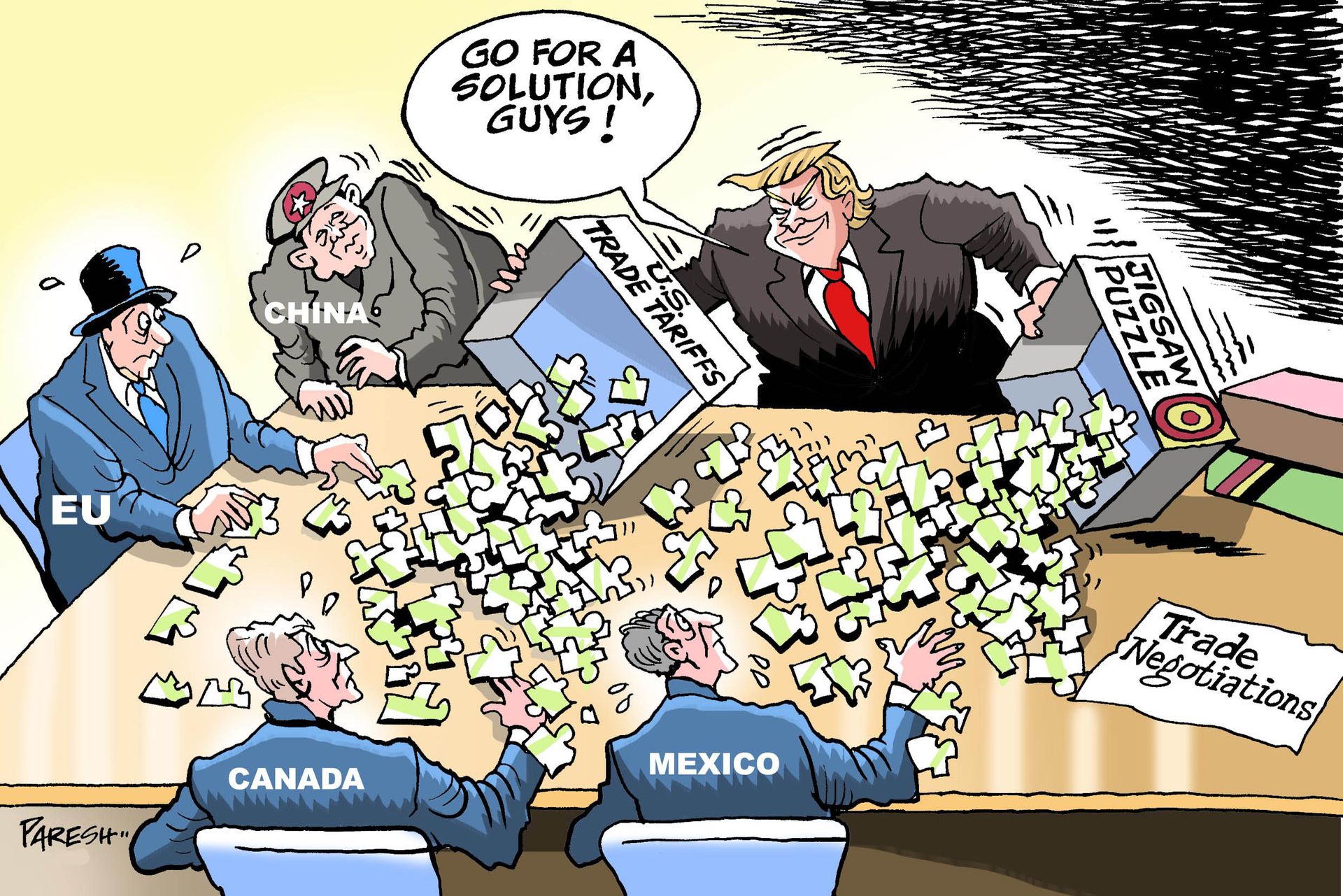 Political Cartoon U.S. Trump tariffs trade negotiation jigsaw puzzle ...