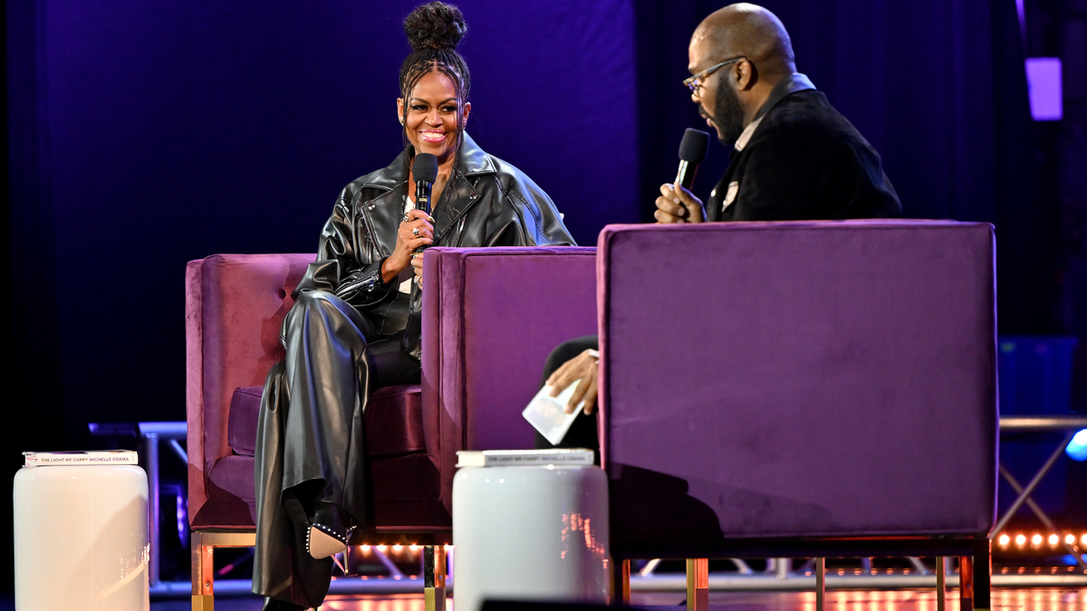 Michelle Obama's latest book tour look is an ode to eco-leather | Woman ...