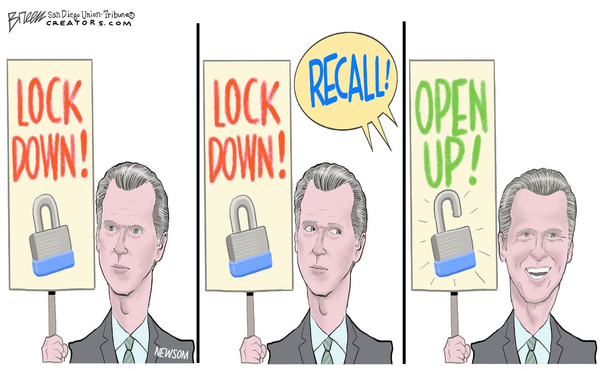 Political Cartoon U.S. gavin newsom lockdowns california recall covid ...