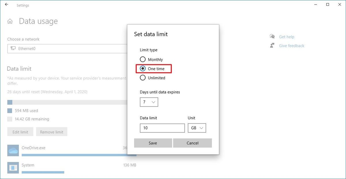 How to set up data usage limit on Windows 10 May 2020 Update | Windows ...