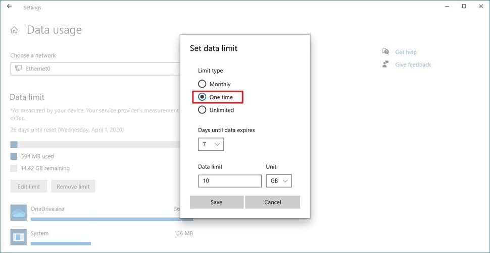 How to set up data usage limit on Windows 10 May 2020 Update | Windows ...