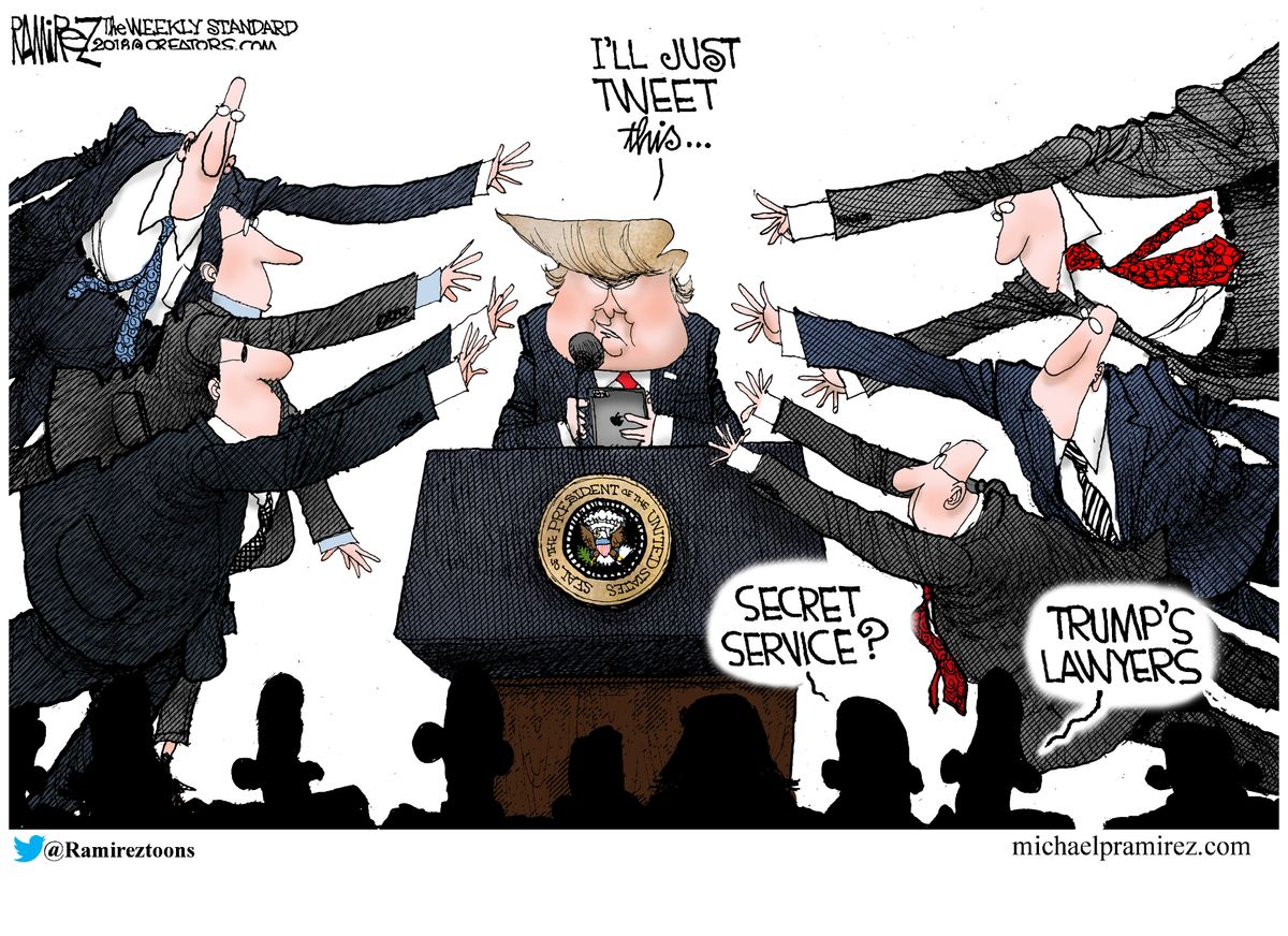 Political cartoon U.S. Trump tweets twitter social media secret service ...