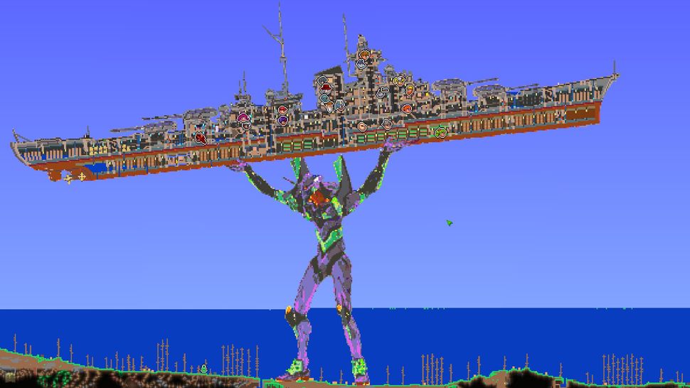 Here's a mind-blowing Terraria map of an Evangelion holding a ...
