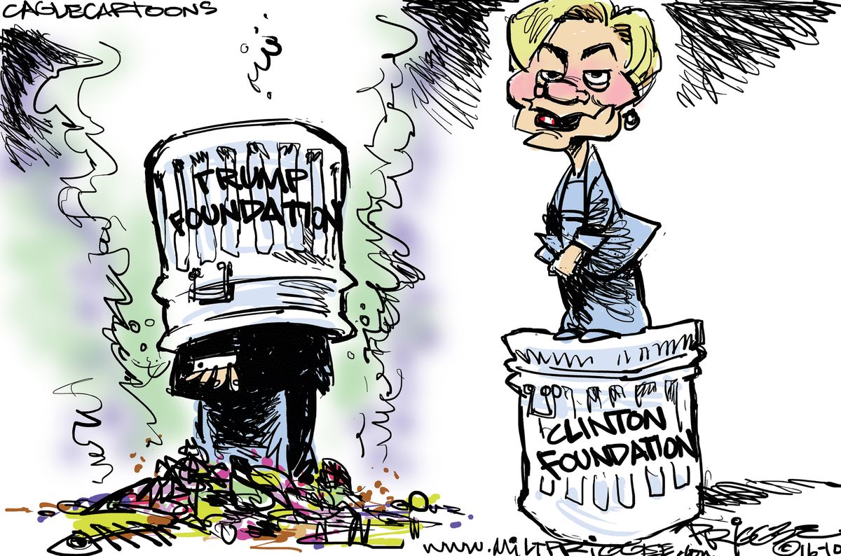 Political cartoon U.S. Hillary Clinton Donald Trump Foundations | The Week