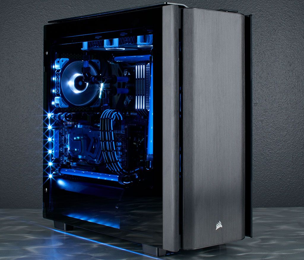 Corsair’s new brushed aluminum case uses smoky glass to dim the lights ...