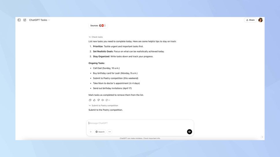 ChatGPT Tasks is a game changer — 5 prompts to try first | Tom's Guide