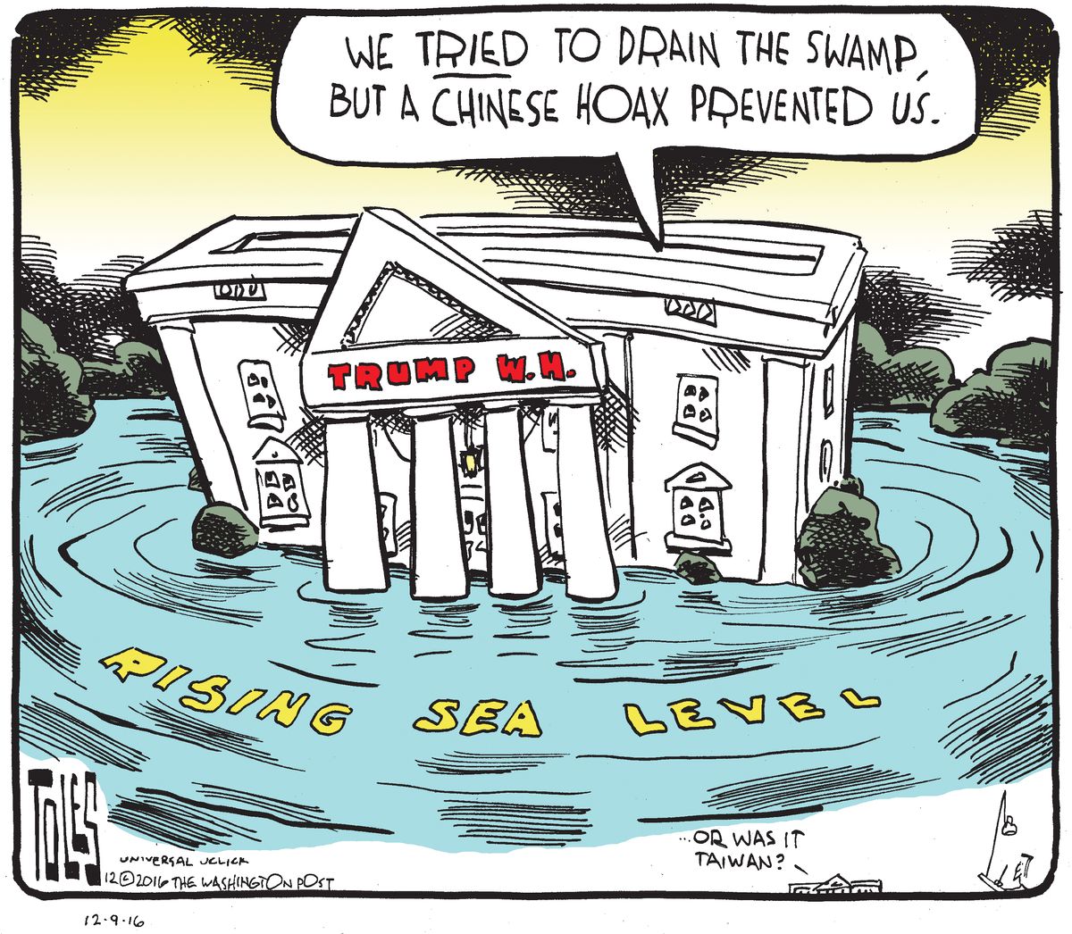 Political cartoon U.S. climate change drain the swamp Donald Trump ...