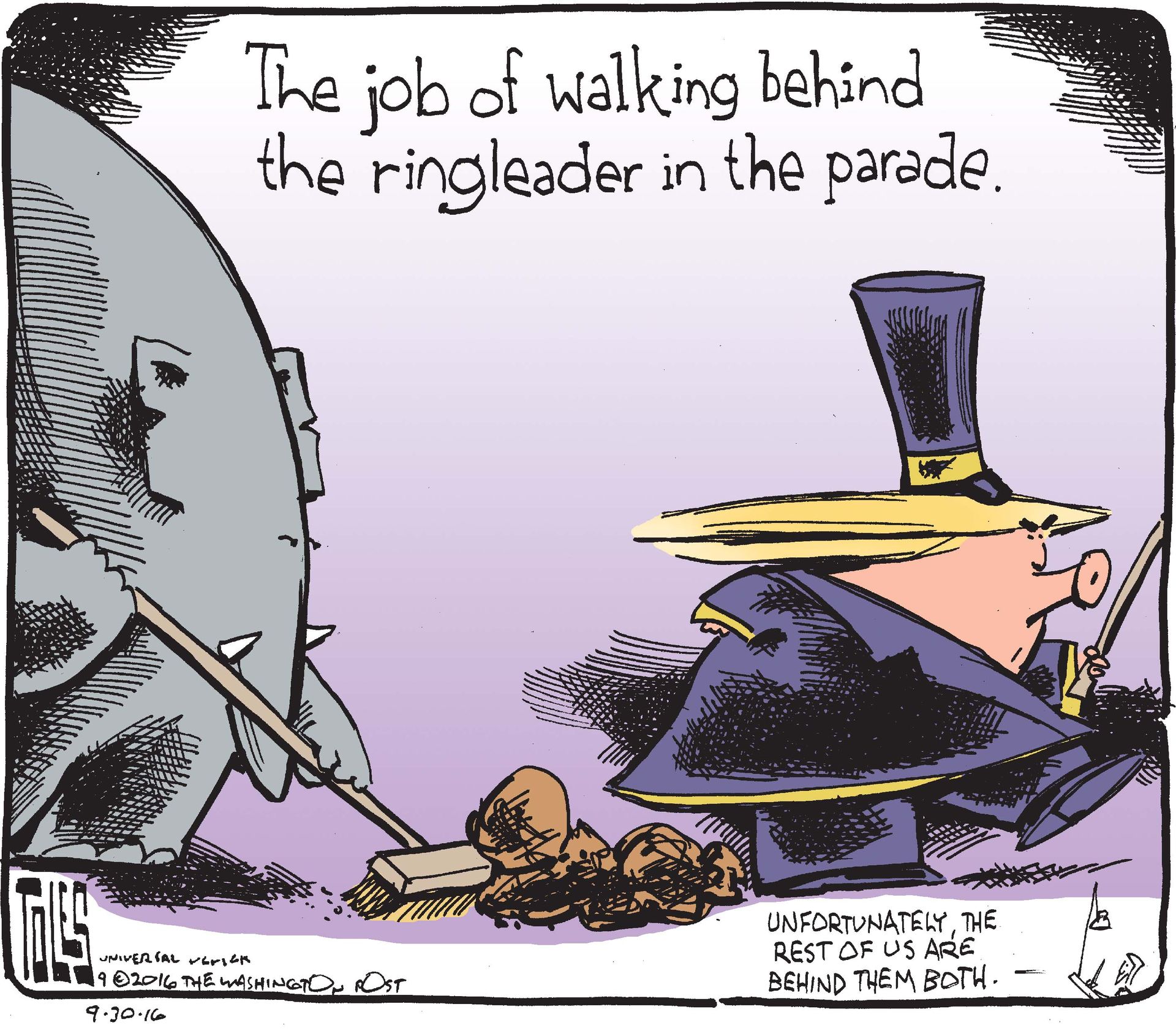 Political cartoon U.S. 2016 election Donald Trump parade ringleader ...
