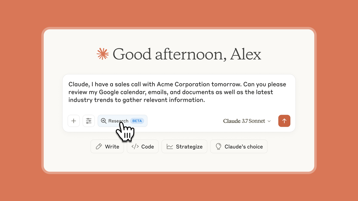 Claude wants to improve your productivity with new Research Tools and seamless Google Workspace ...