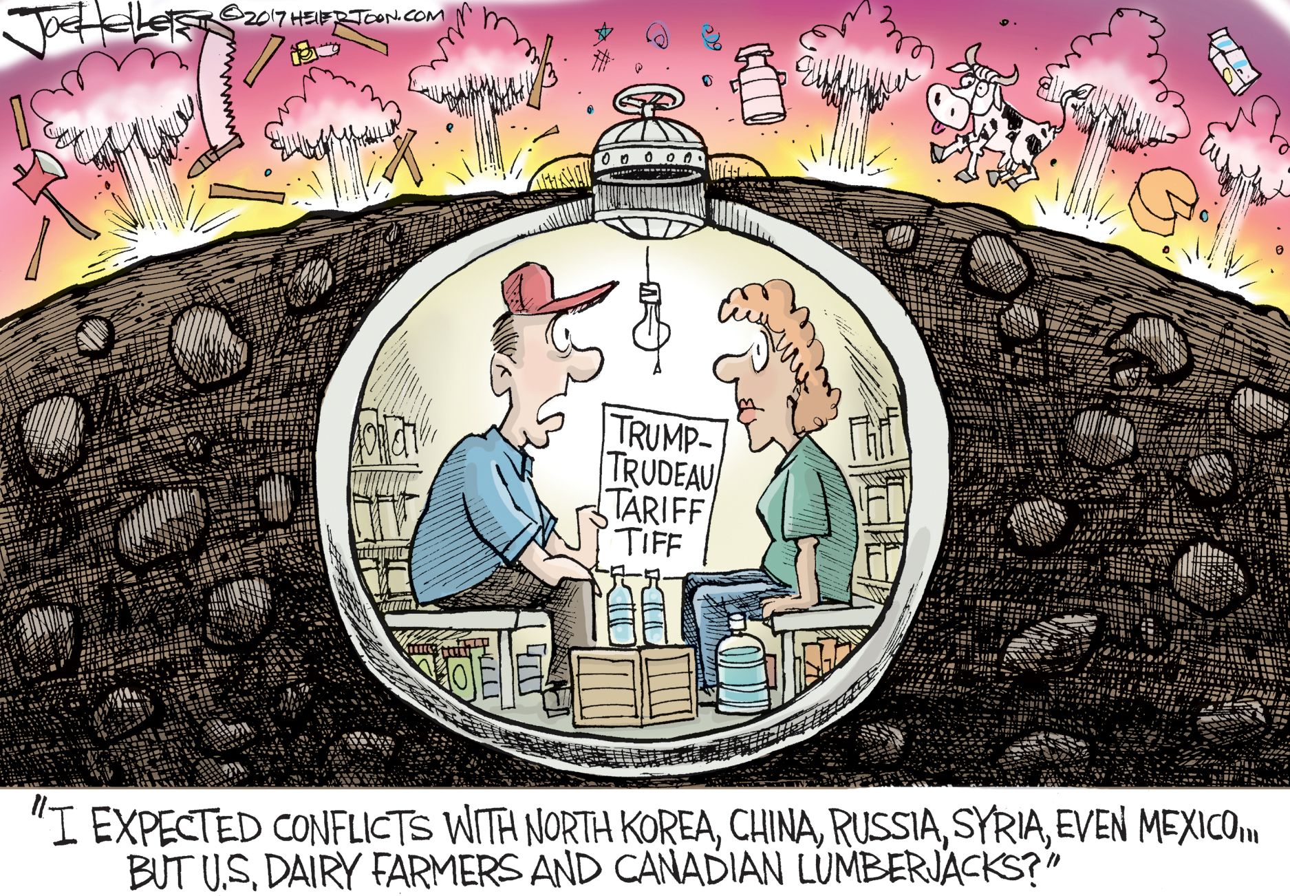 Political Cartoon U.S. Trump Canada tariff war dairy lumberjacks | The Week