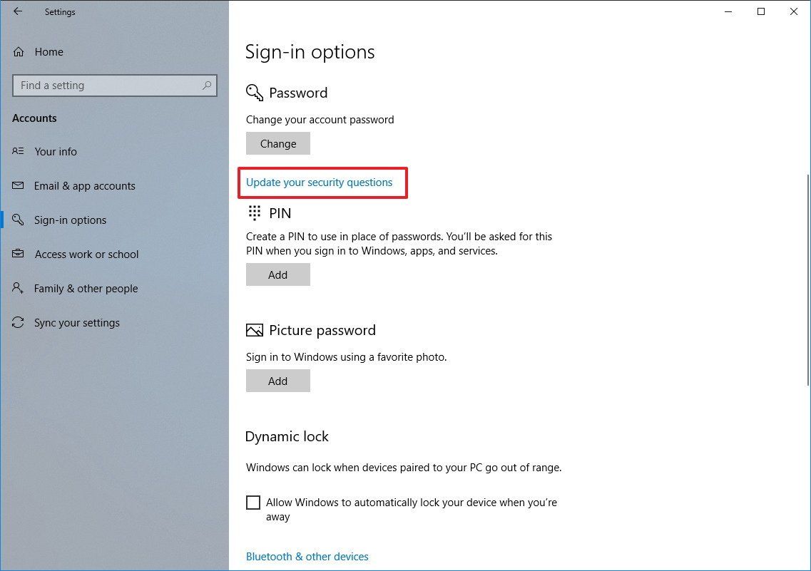 How to enable reset local account password on Windows 10 April 2018 ...