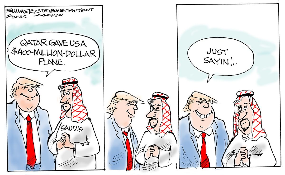 5 jumbo-sized political cartoons about Qatar's 'gift' to Donald Trump ...