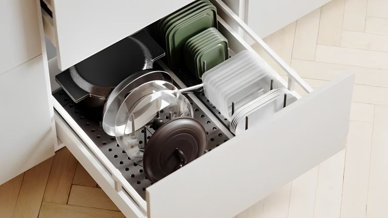 This pan organizer is a game-changer for chaotic pan drawers | Homes ...