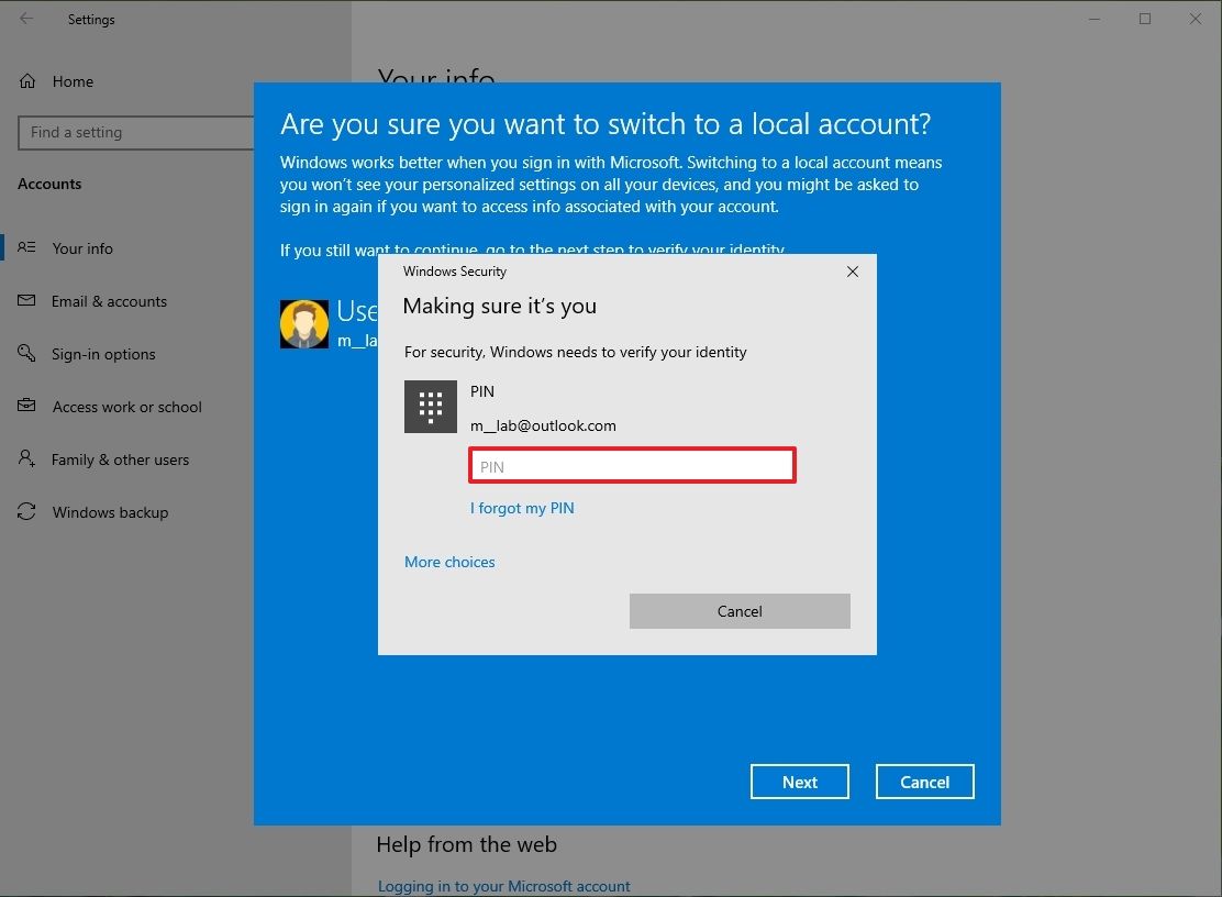 How to switch to a local account from a Microsoft account on Windows 10 ...