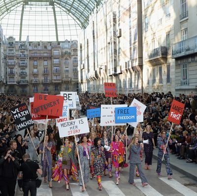 Chanel Street Protest at Paris Fashion Week - Chanel Feminism | Marie ...