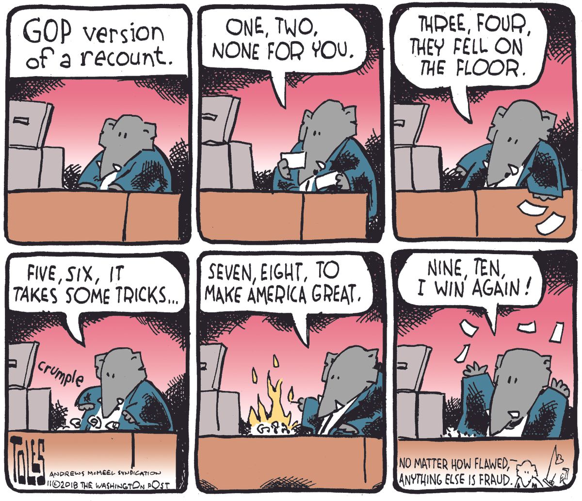Political cartoon U.S. GOP Florida midterm election recount voter fraud ...