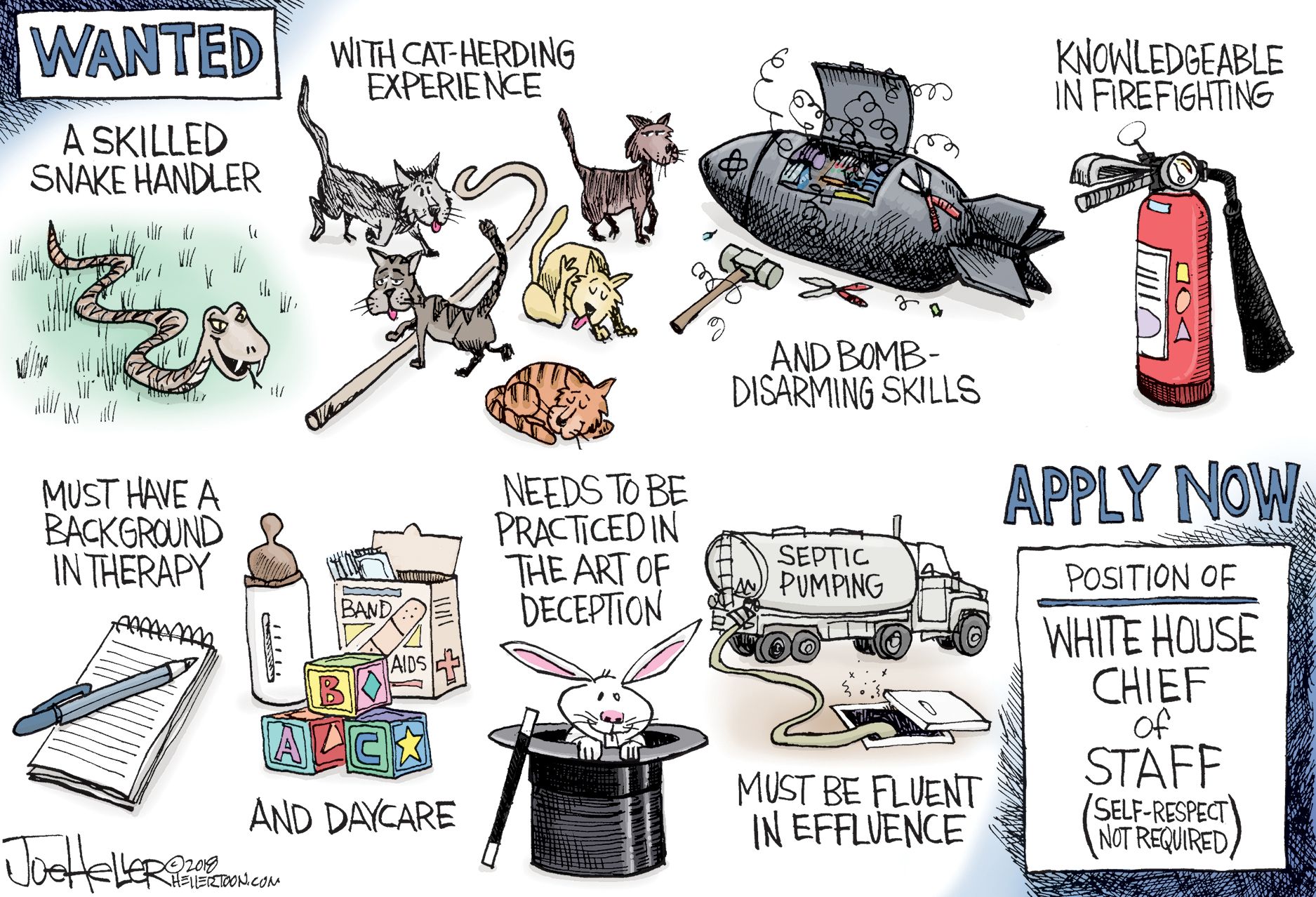 Political cartoon U.S. White House chief of staff job opening snake ...