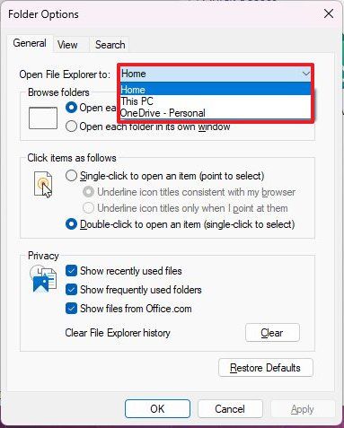 How to change the default start page for File Explorer on Windows 11 ...